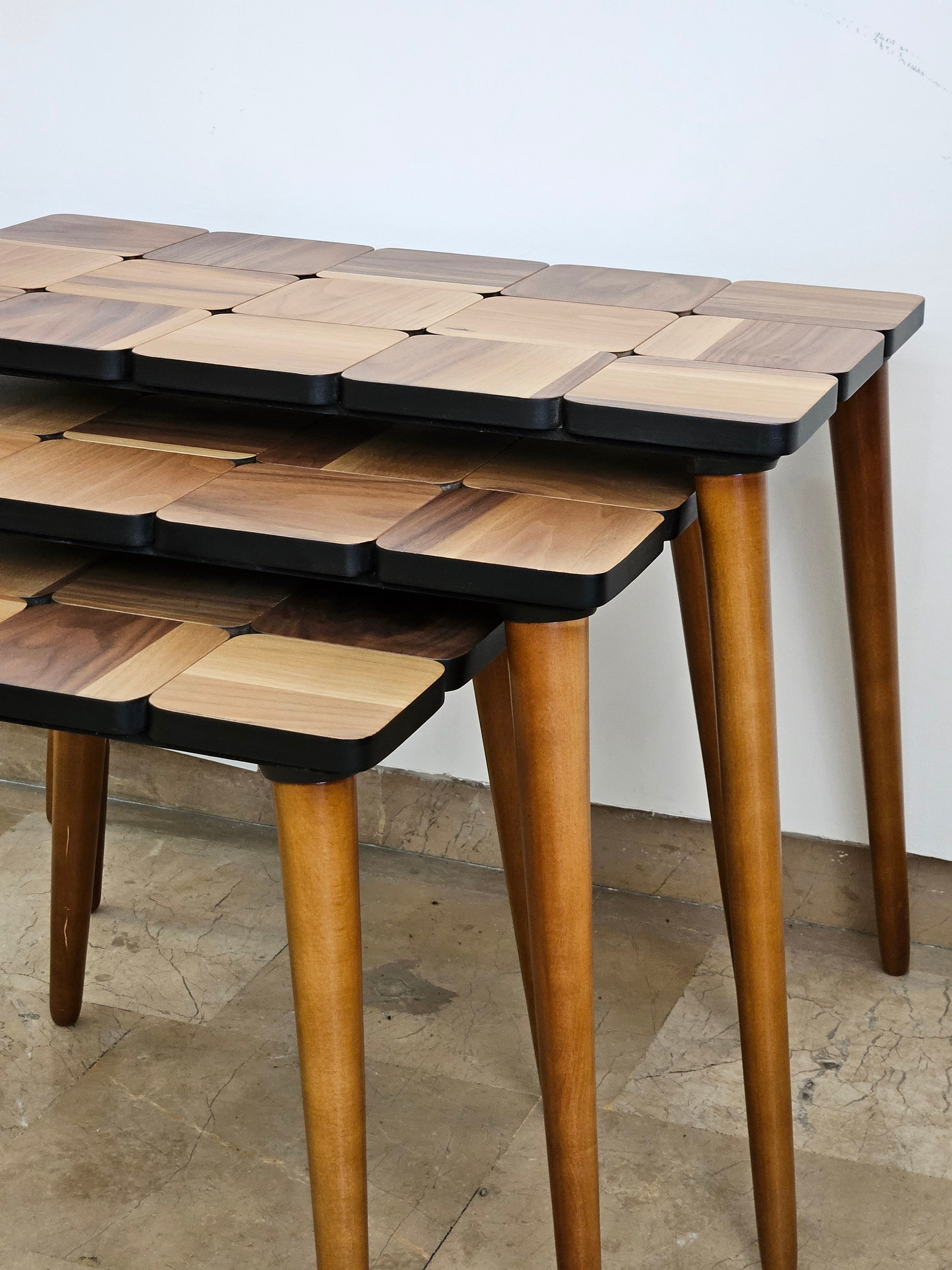 Nesting Coffee Table Set, Walnut Side Table Mid Century, Nesting of ...