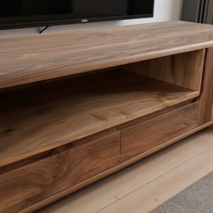 Handcrafted Walnut Wood TV Unit: Rustic Media Console & Storage - Etsy