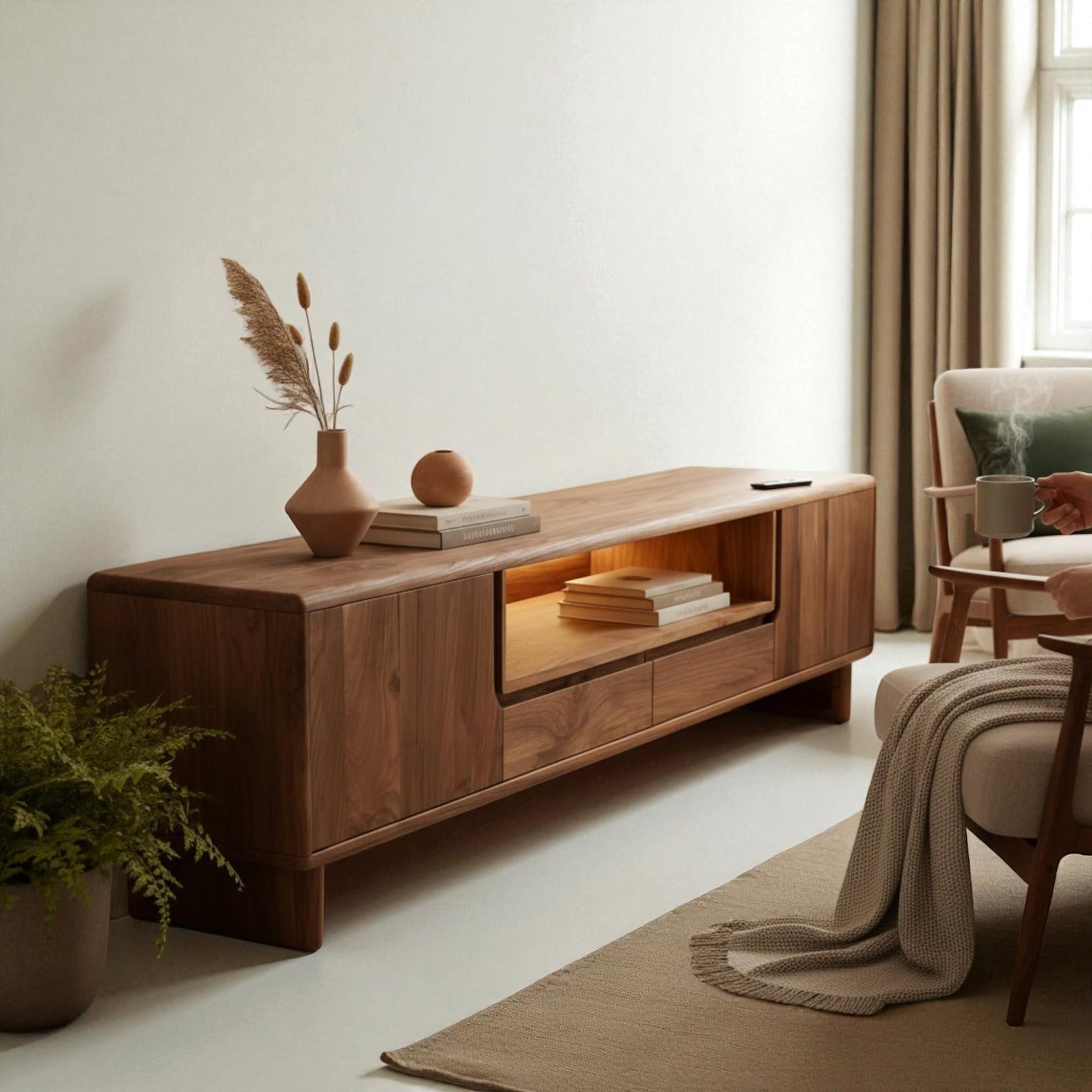 Handcrafted Walnut Wood TV Unit: Rustic Media Console & Storage - Etsy ...