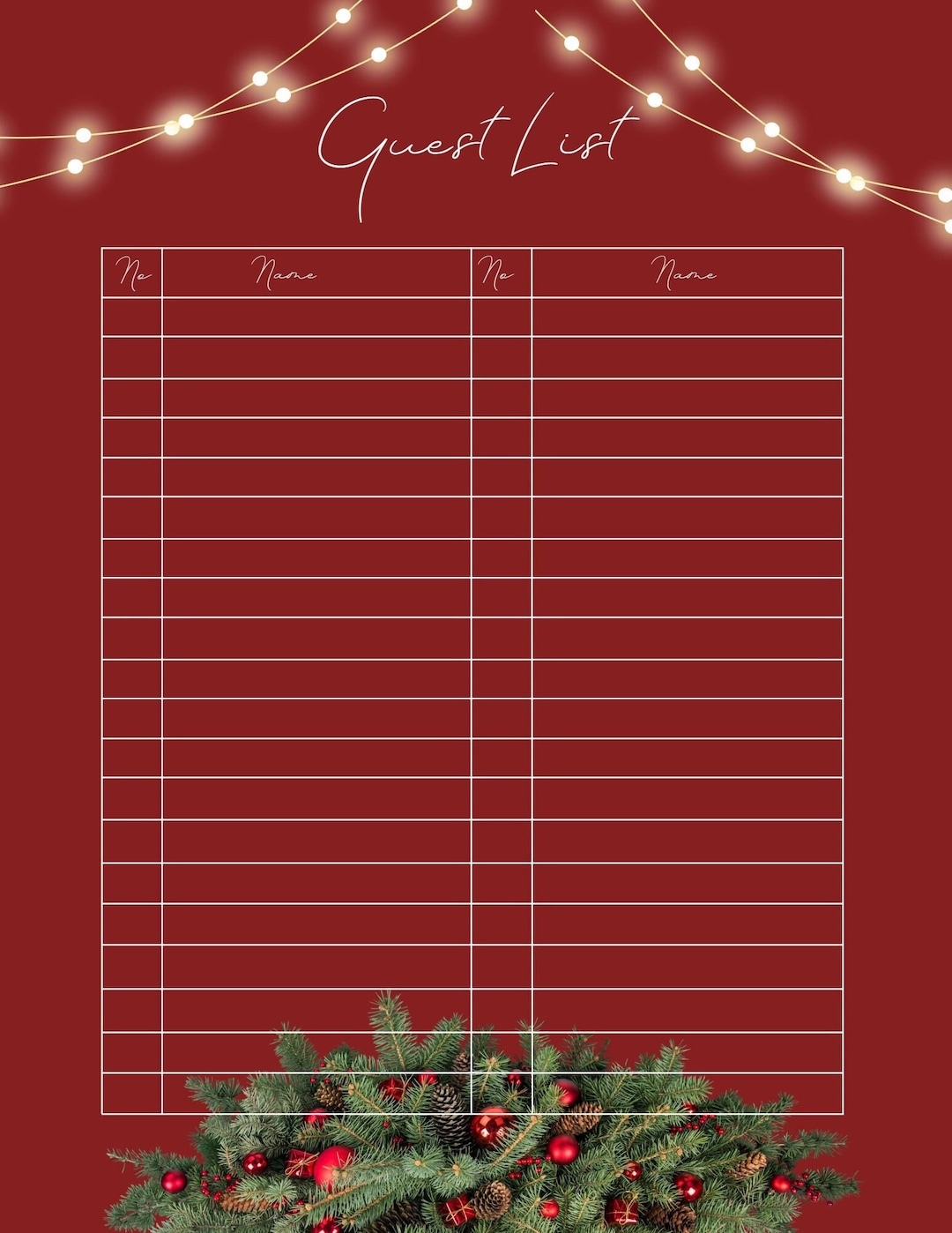 Holiday Guest List DIGITAL DOWNLOAD - Etsy