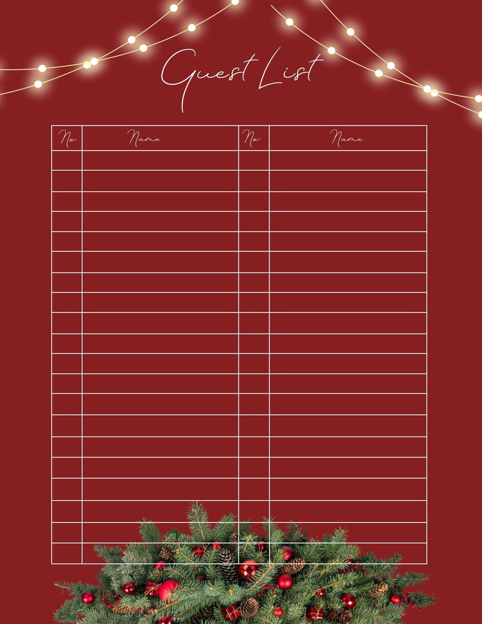 Holiday Guest List DIGITAL DOWNLOAD - Etsy