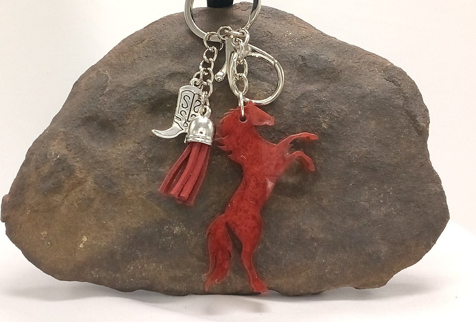 Red Horse Keychain With Cowboy Boot Charm and Tassel. Bag Charm. 30% of ...