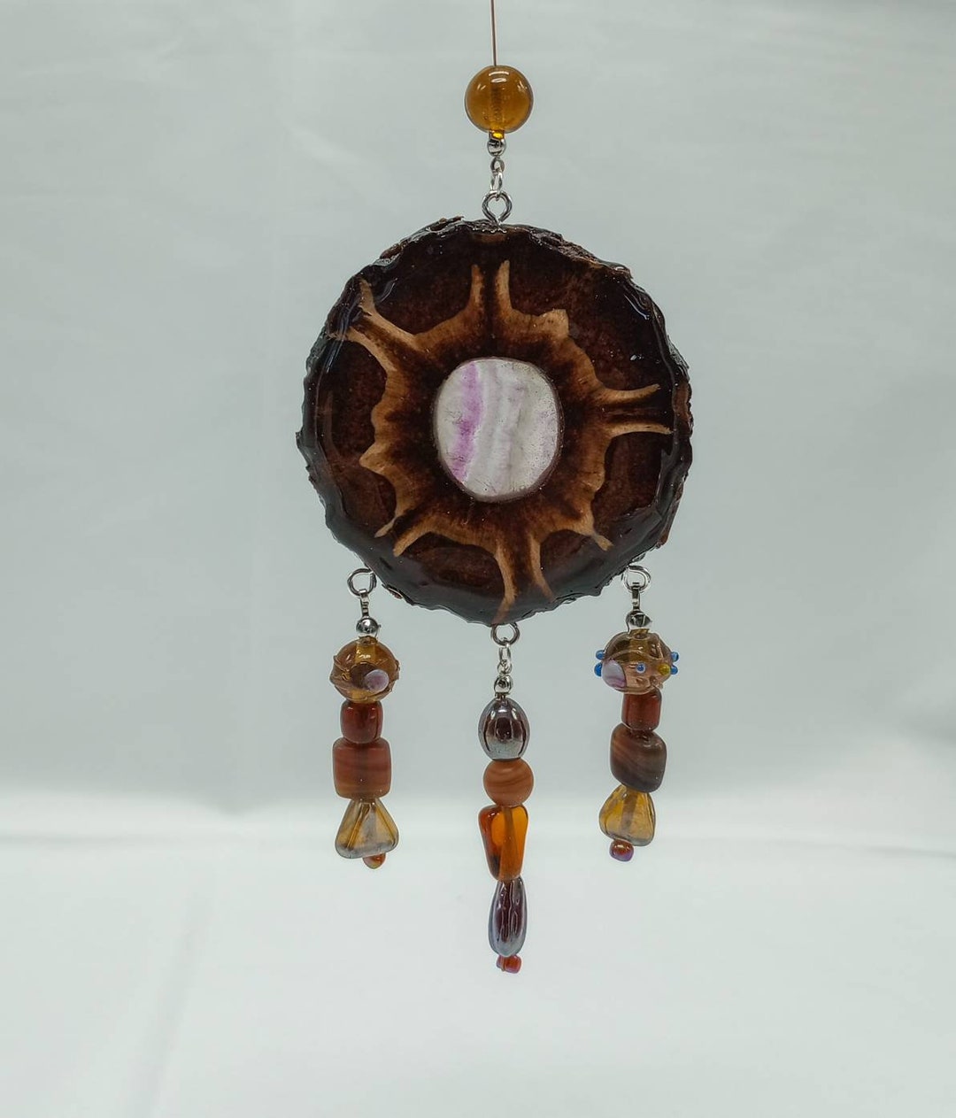 Pine Cone Slice Ornament With Anethyst Crystal Middle, Large - Etsy