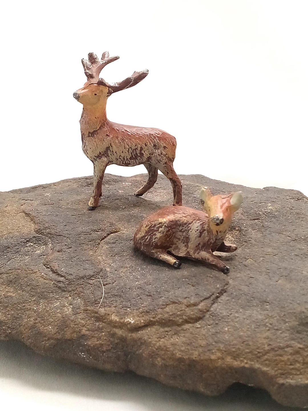 Vintage Antique Cast Metal Figurines, German Reindeer Putz Cold Painted ...