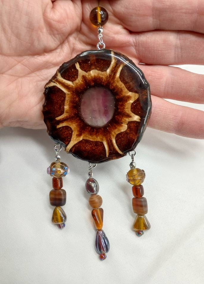 Pine Cone Slice Ornament With Anethyst Crystal Middle, Large - Etsy