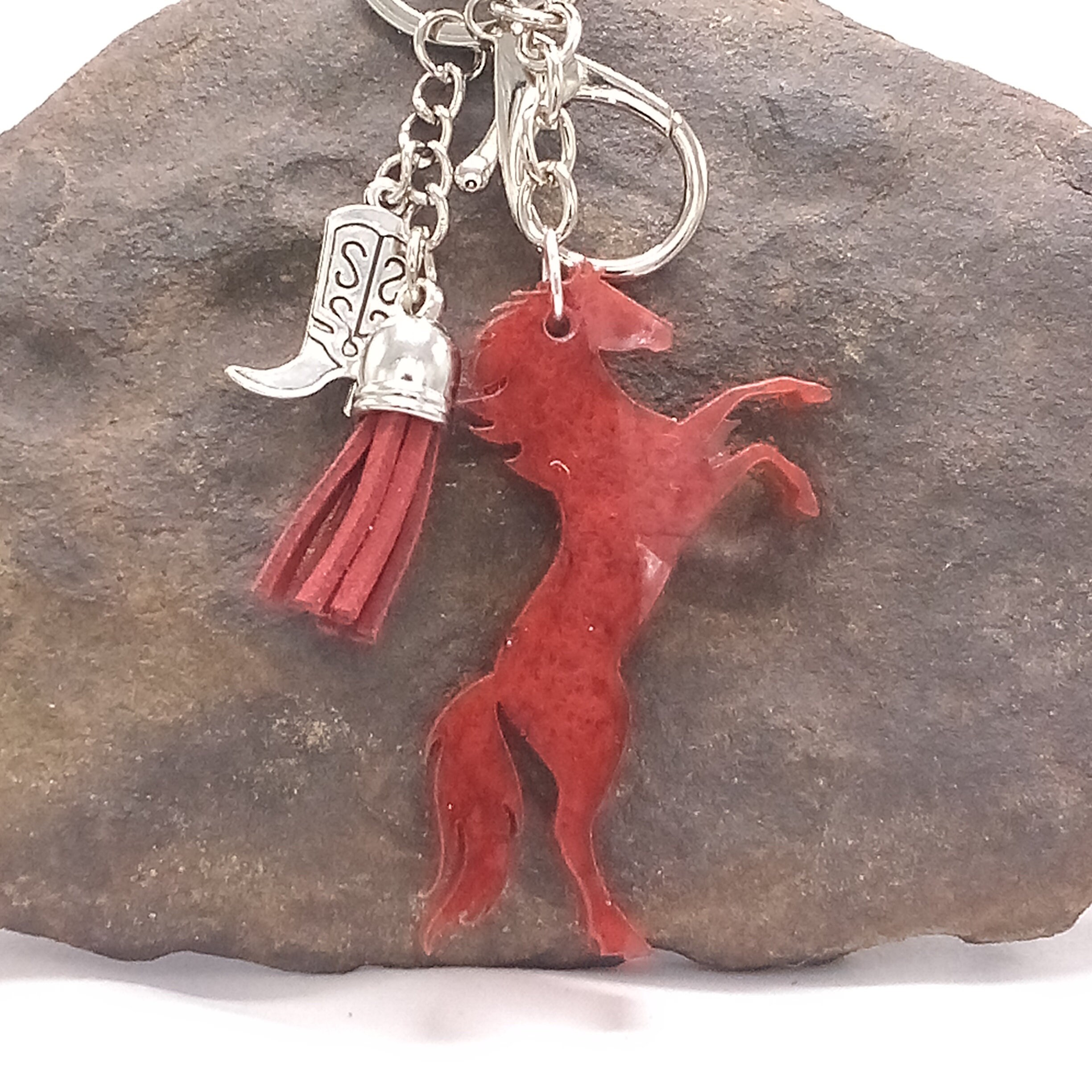 Red Horse Keychain With Cowboy Boot Charm and Tassel. Bag Charm. 30% of ...
