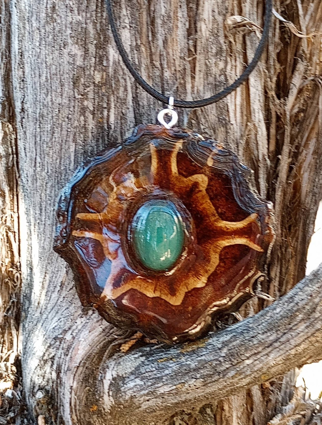 Pine Cone Slice With Green Onyx Cab Pendant Necklace Ornament - Etsy