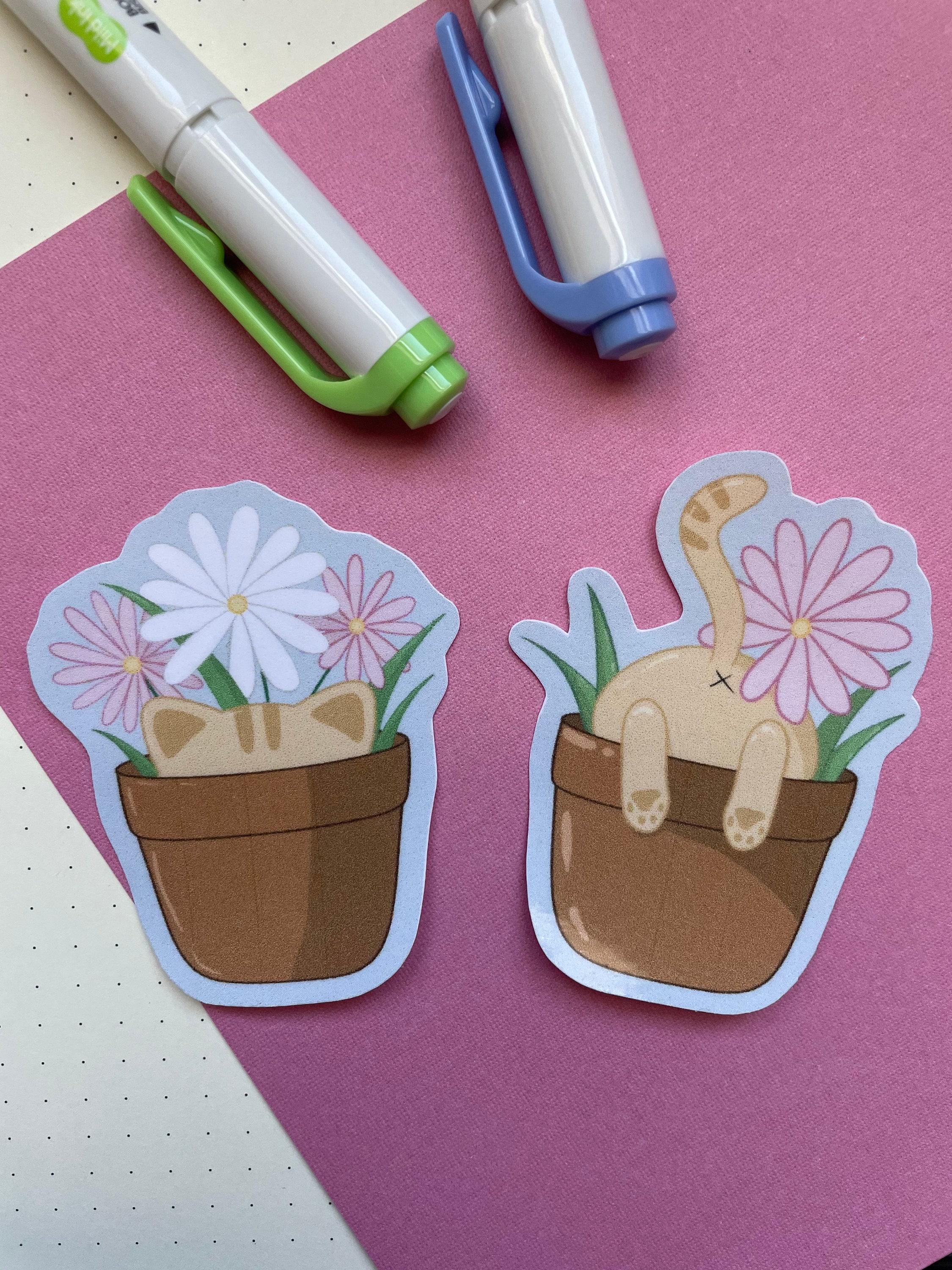 Flower Pot Cat Sticker Set | Cat Sticker | Cute Sticker | Animal ...