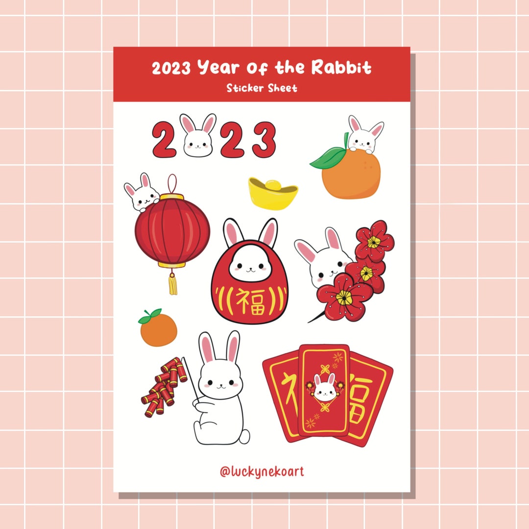 Year of the Rabbit Sticker Sheet | Lunar New Year | 2023 Sticker ...