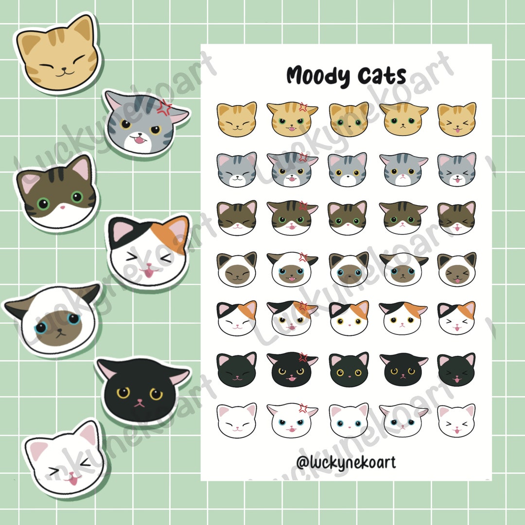 Moody Cat Stickers | Journal Sticker | Planner Stickers | Mood Stickers ...