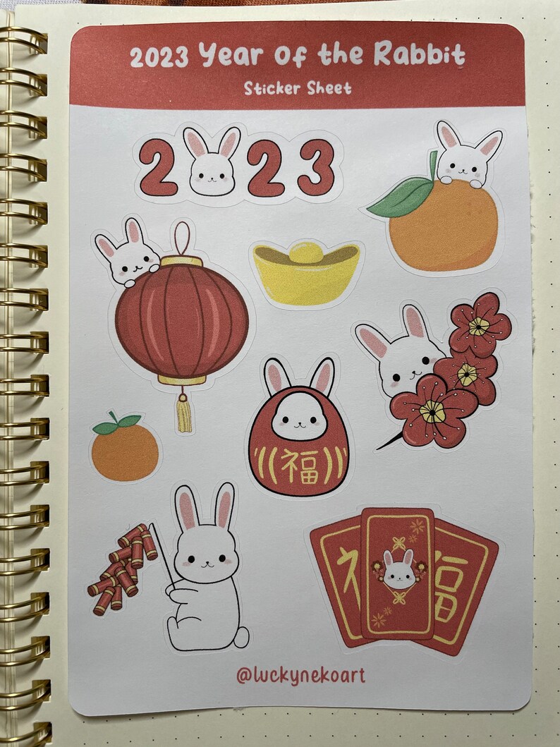 Year of the Rabbit Sticker Sheet | Lunar New Year | 2023 Sticker ...
