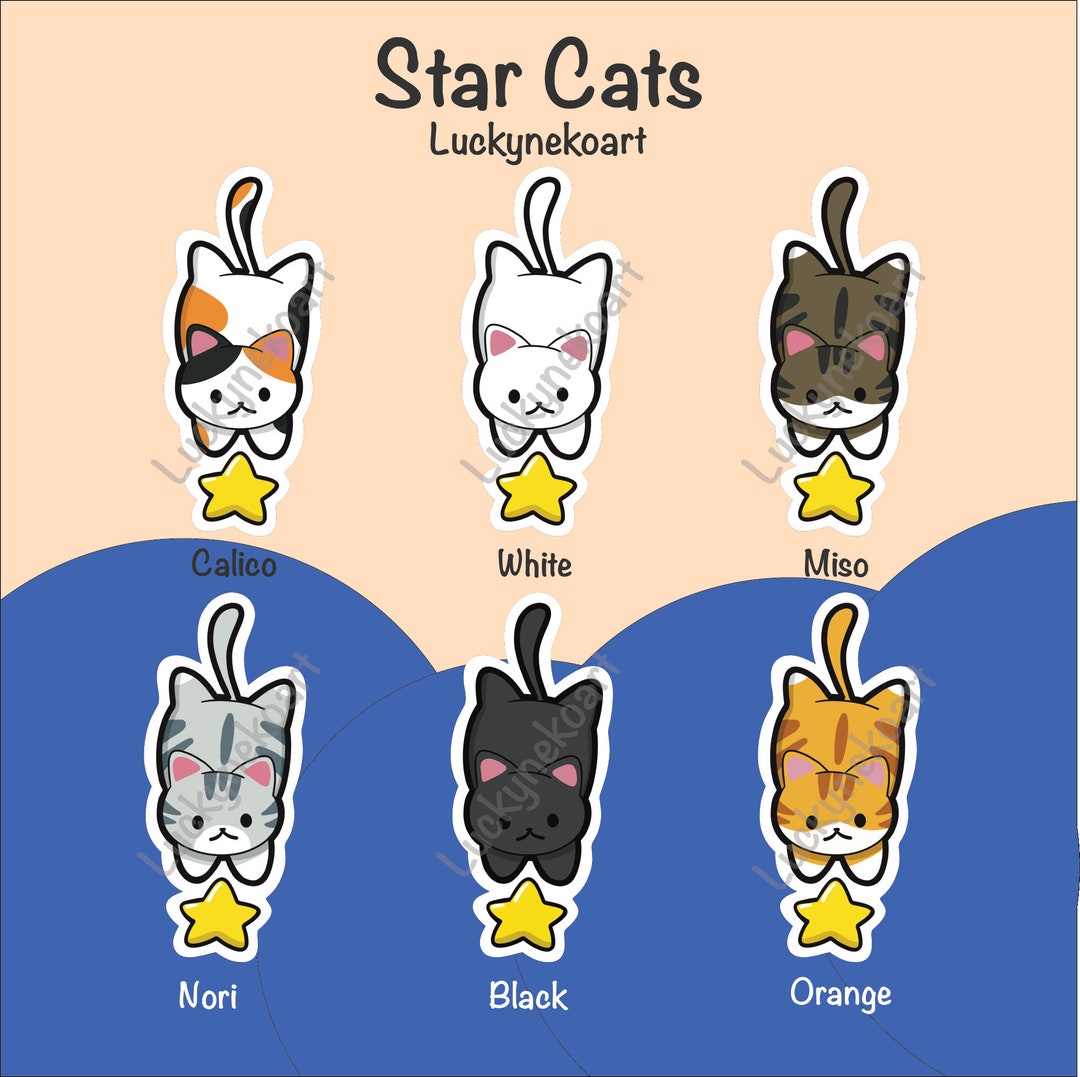 Cute Star Cat Sticker Cat Sticker Cute Animal Sticker Waterproof Vinyl ...