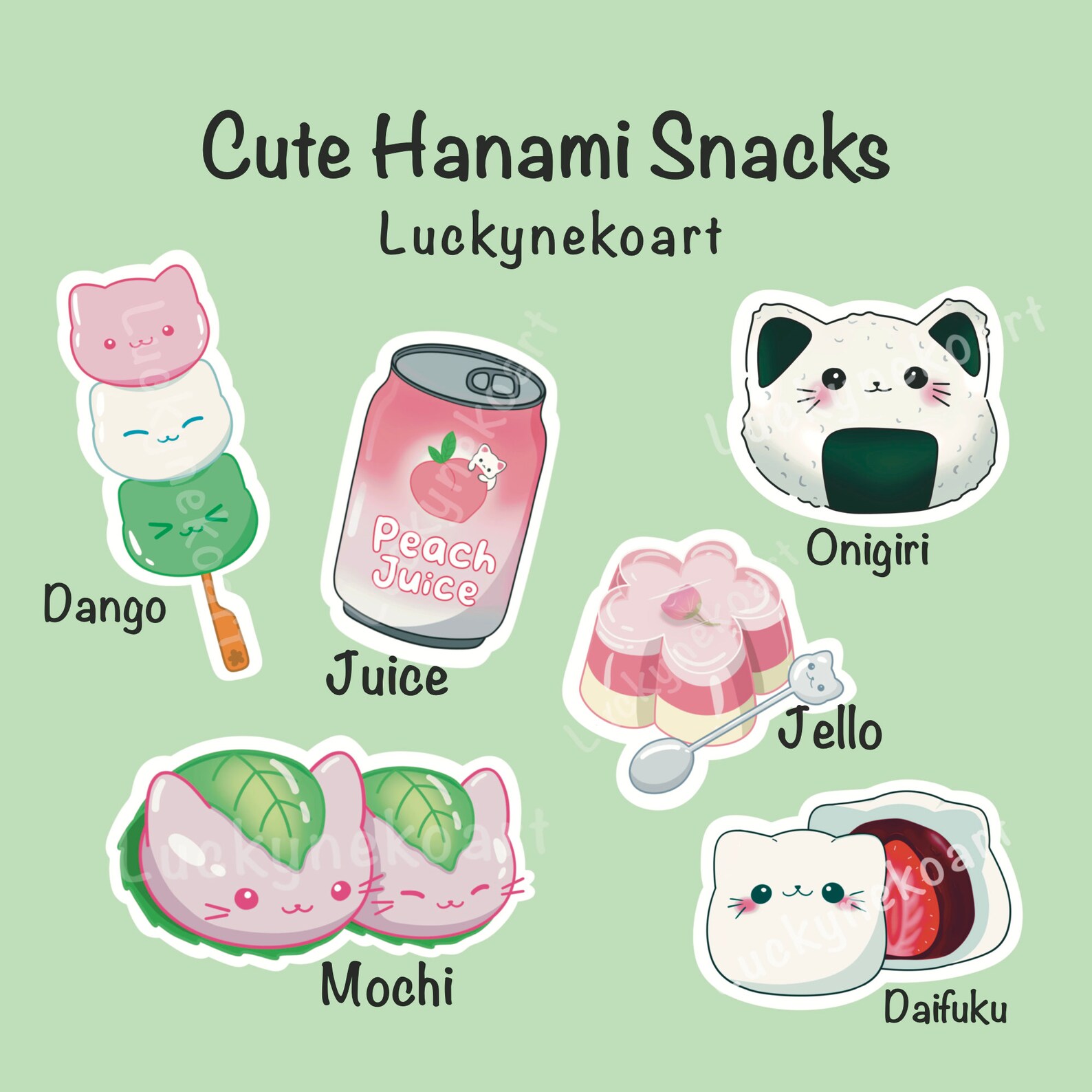 Cute Hanami Snacks Sticker Set | Cat Stickers | Food Stickers | Animal ...