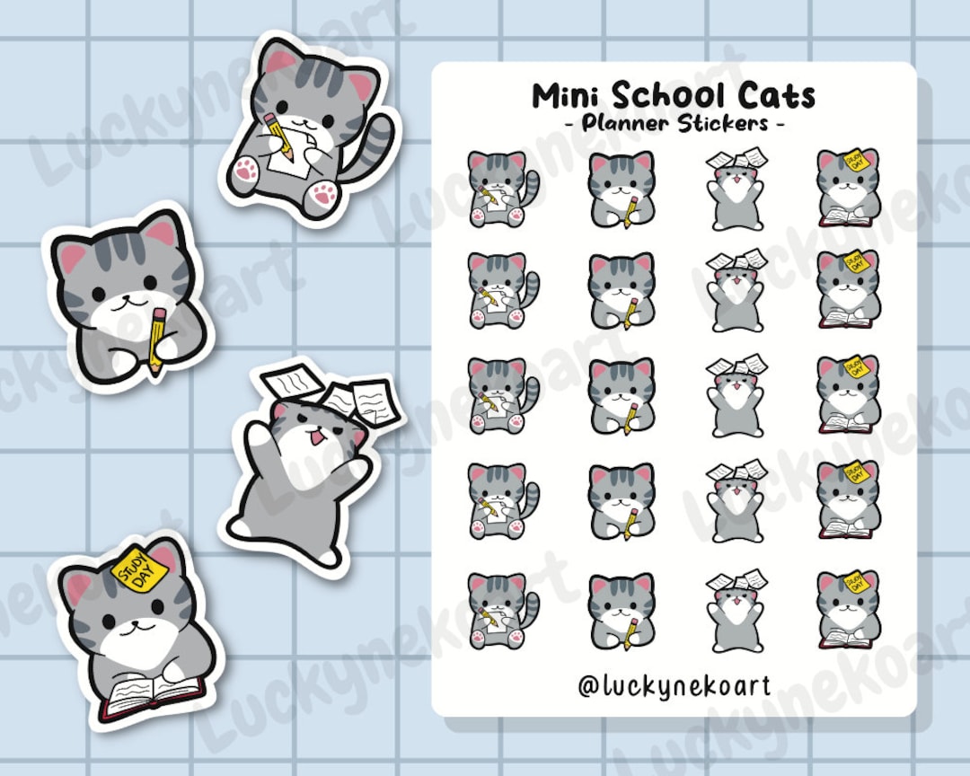 Mini School Cats Planner Stickers | Journal Sticker | Cute Cat | Animal ...