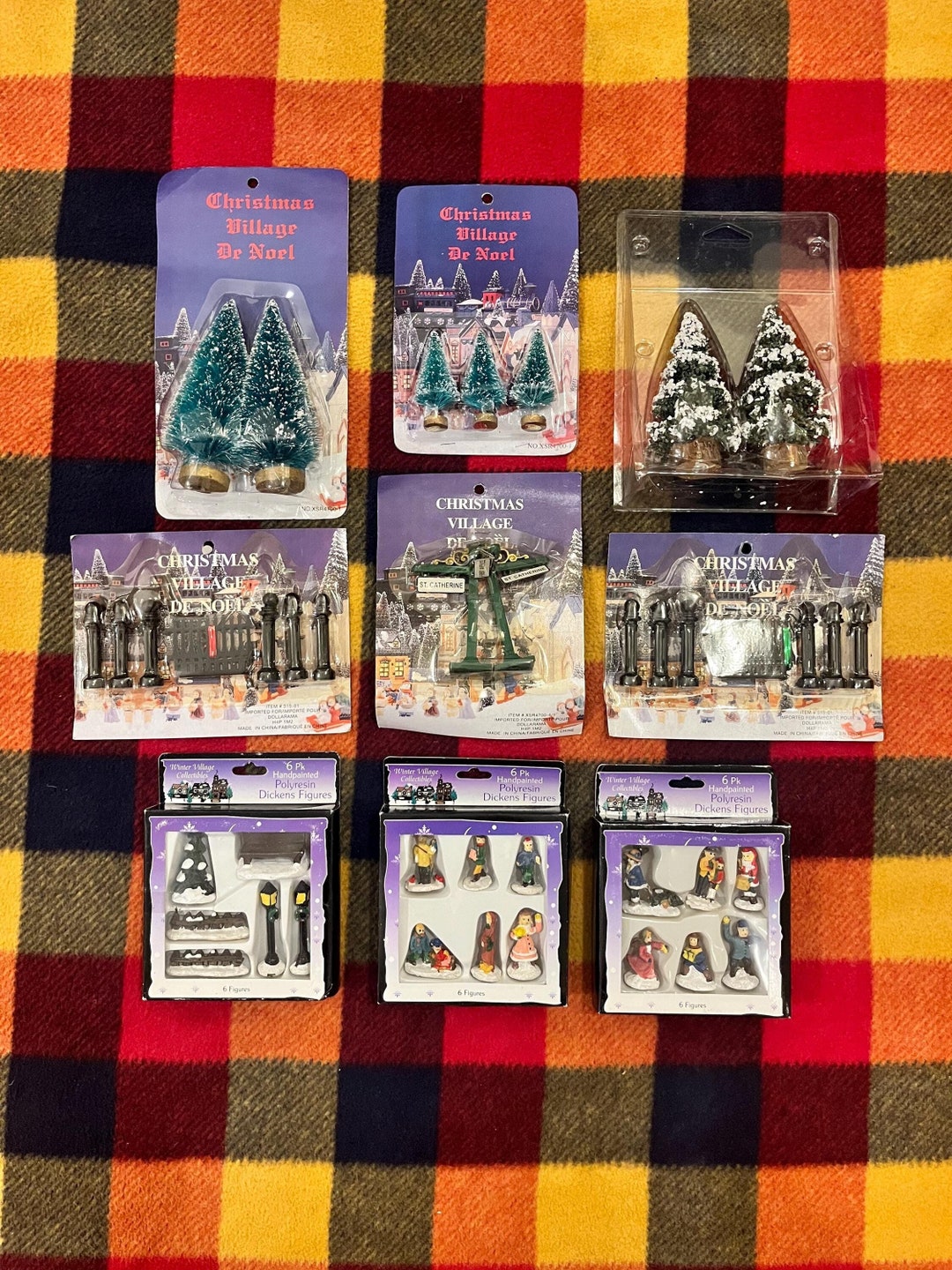 Vintage Christmas Village Polyresin Figures – Miniature Trees & Fences ...