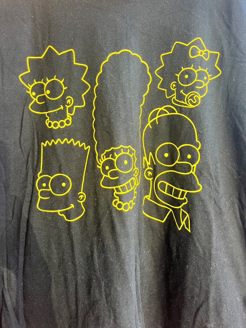 The Simpsons Graphic Tee Yellow Outline of Family on Black 20th Century ...
