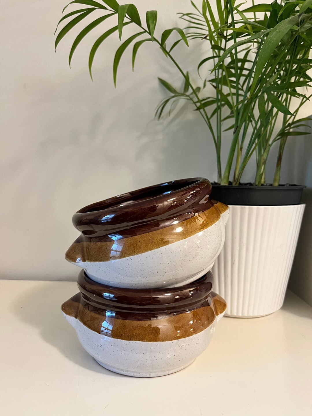 MCM Vintage Pair of Tri-coloured Crock Bowls - Ceramic Bowls - Brown ...