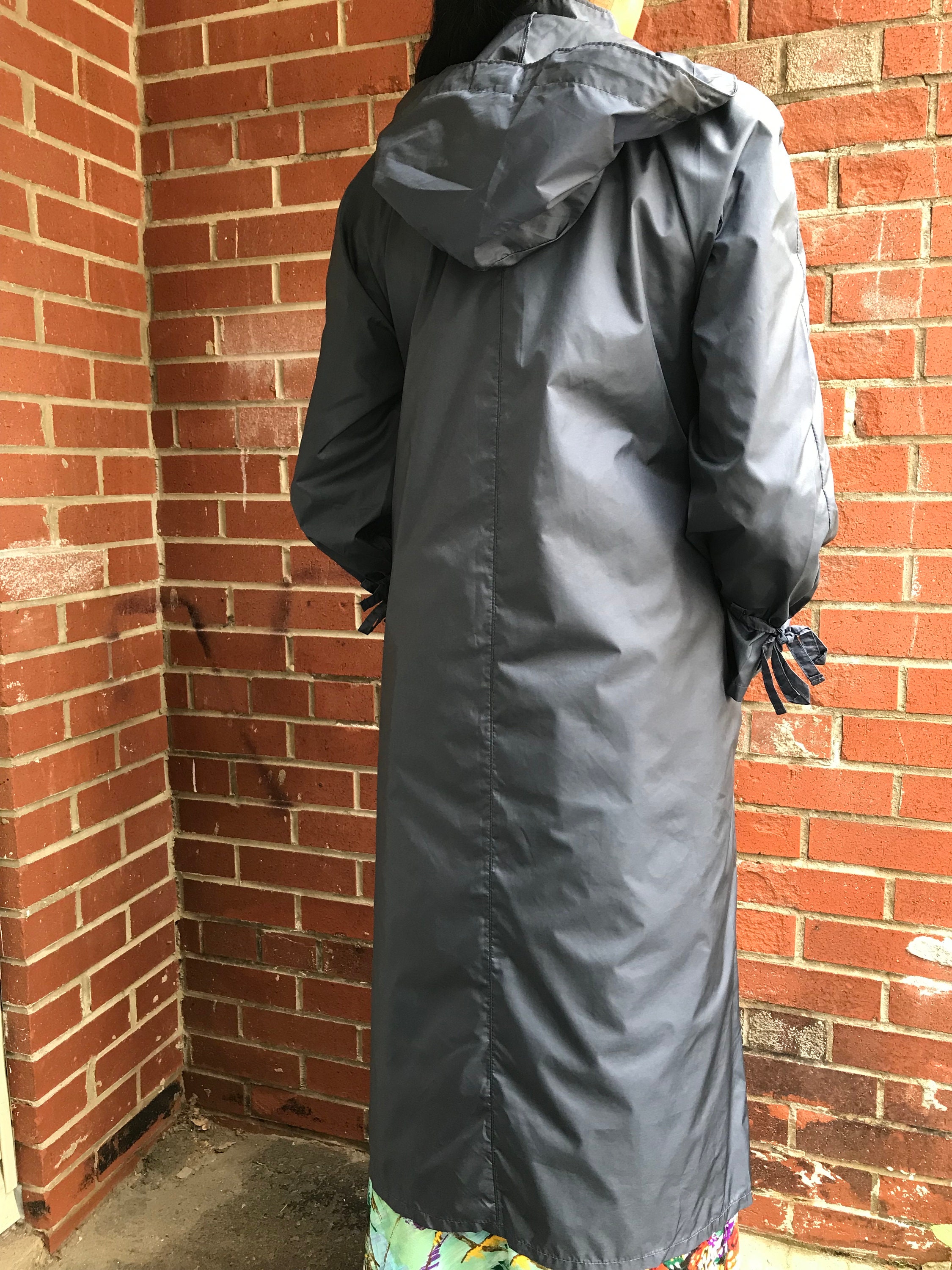 Vintage Eaton's Full Length Hooded Nylon Windbreaker Trench Coat Navy ...