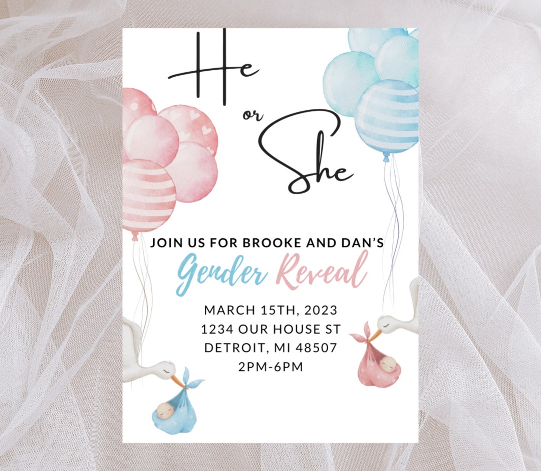 Editable Gender Reveal Invite, Gender Reveal Invitation, Canva Template ...