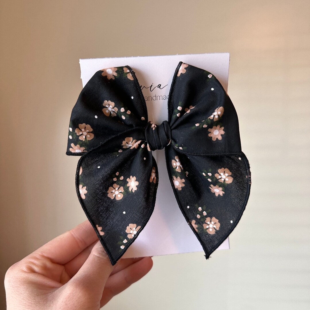 Black Flower Classic Fable Bow Neutral Hair Bows Hair Bows For Girls