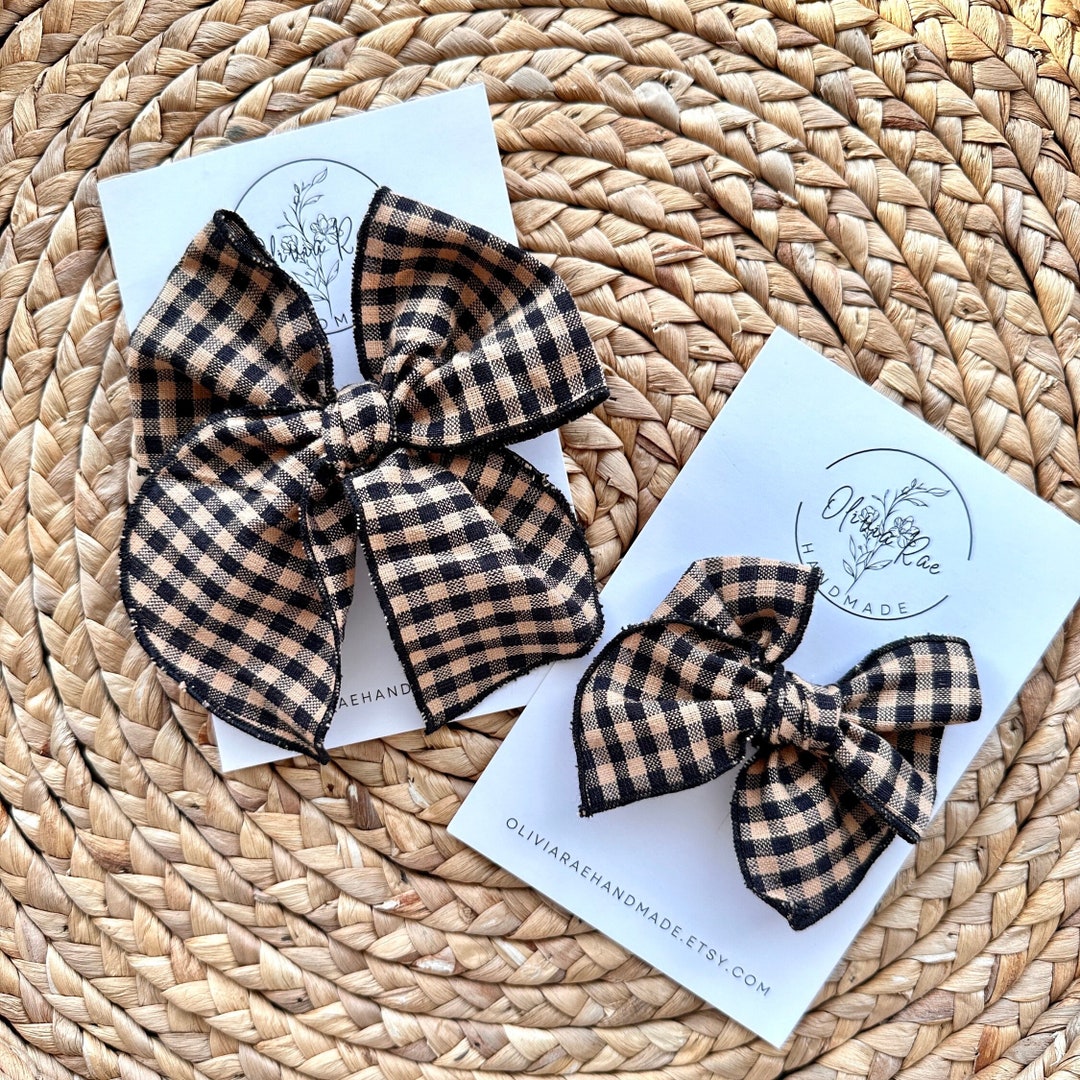 Plaid Fable Bow, Little Girl Hair Bow, Black Fable Bow, Black Hair Bow ...
