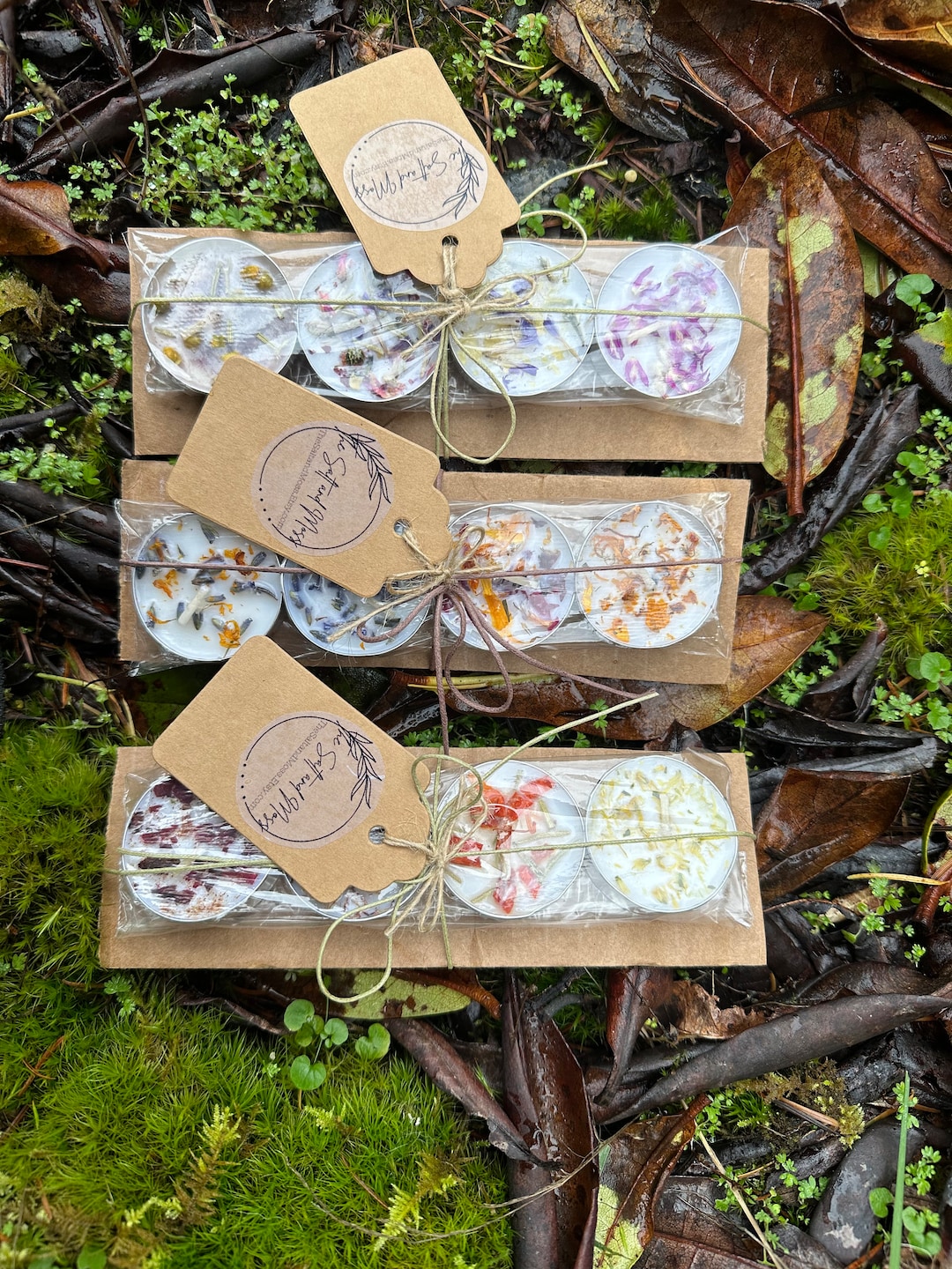 Floral Tea Light Set of Four Dried Flowers Candles Unscented Floral ...