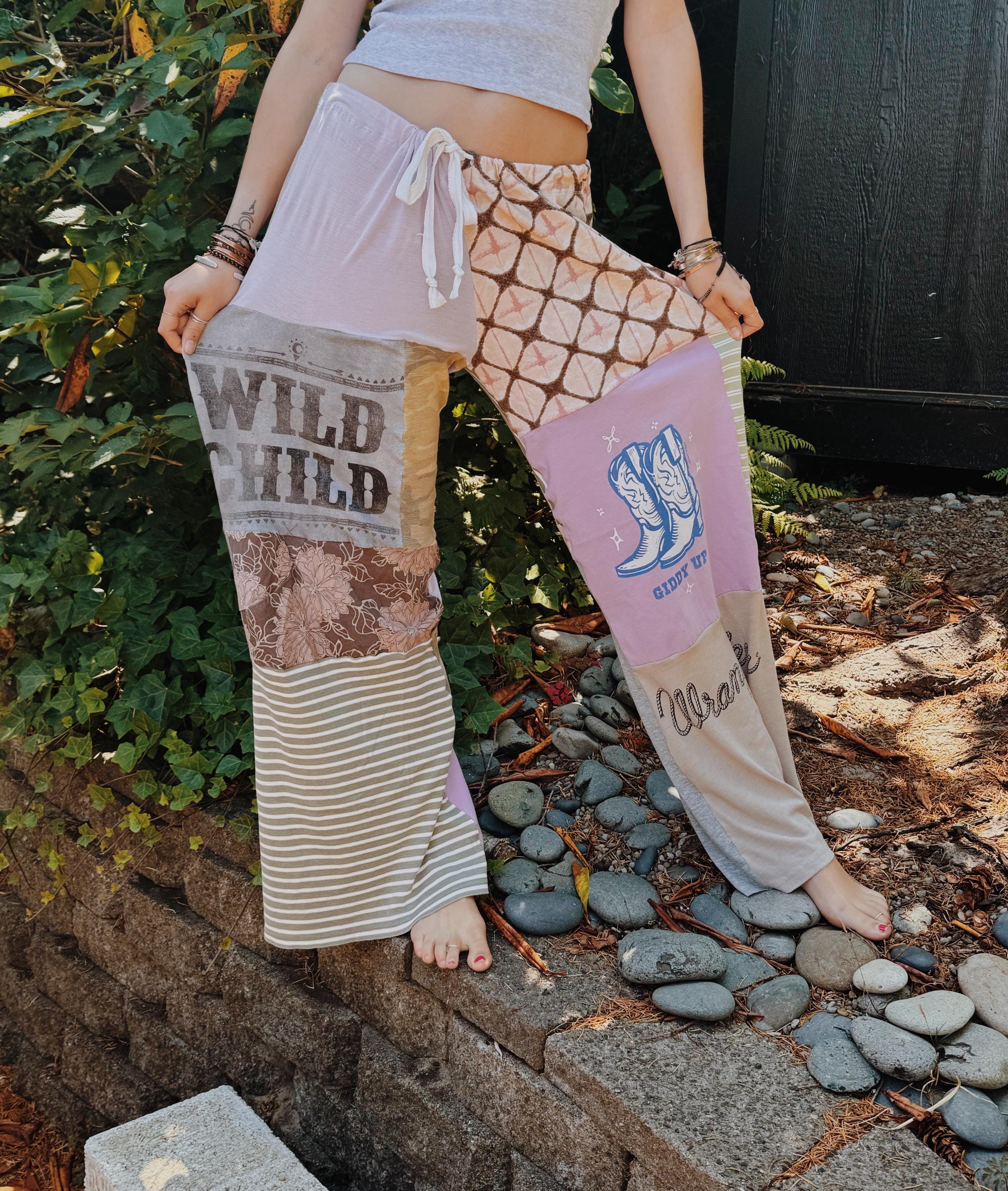 Custom Patchwork Upcycled T Shirt Leggings Pants Flares One of a Kind ...