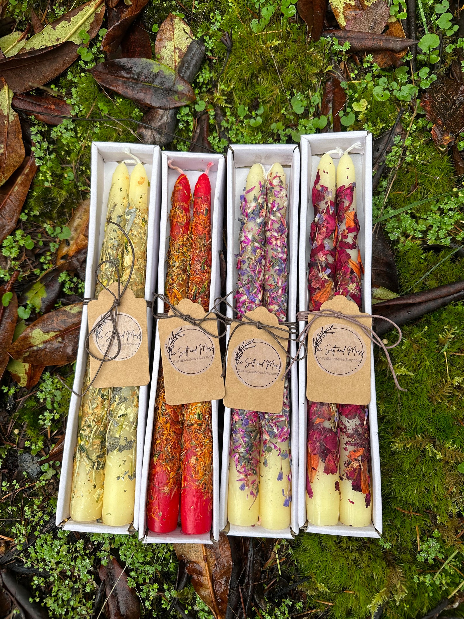 Floral Taper Candles Rolled Dried Flowers Intention Spell Witch ...
