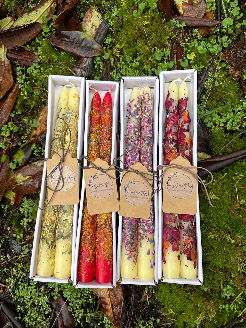 Floral Taper Candles Rolled Dried Flowers Intention Spell Witch ...