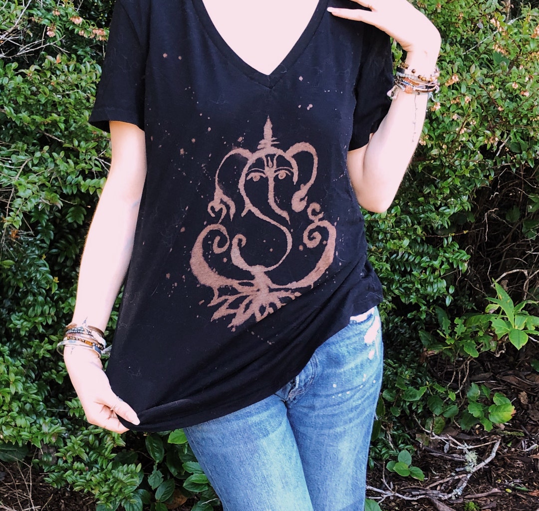 Bleach Art Painting Top Ganesh Ganesha Upcycled Handmade Boho Spiritual ...