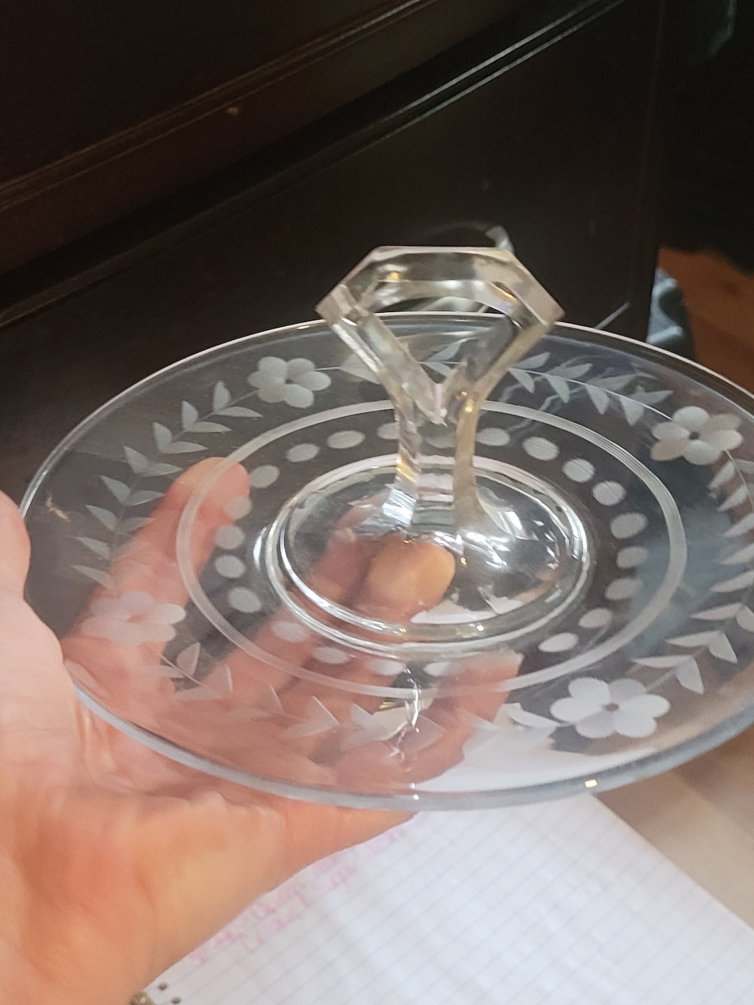 Vintage Crystal Serving Tray With Handle - Etsy