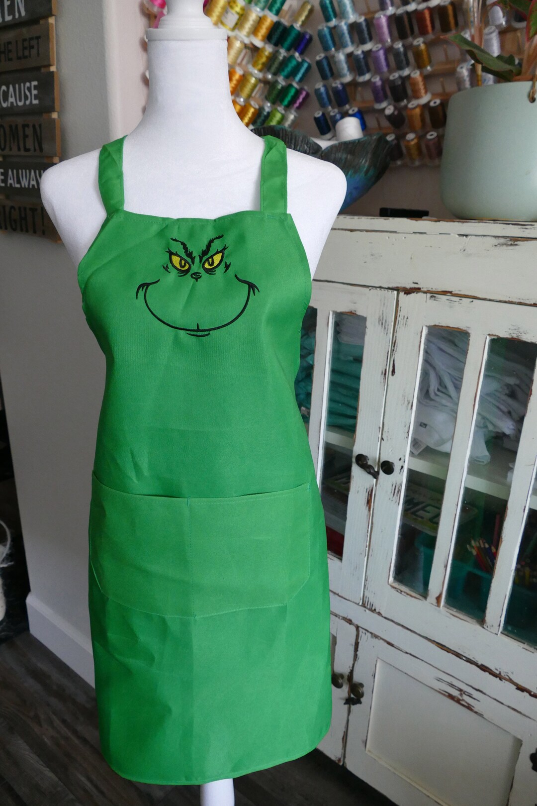The Grinch Embroidered Apron - Etsy