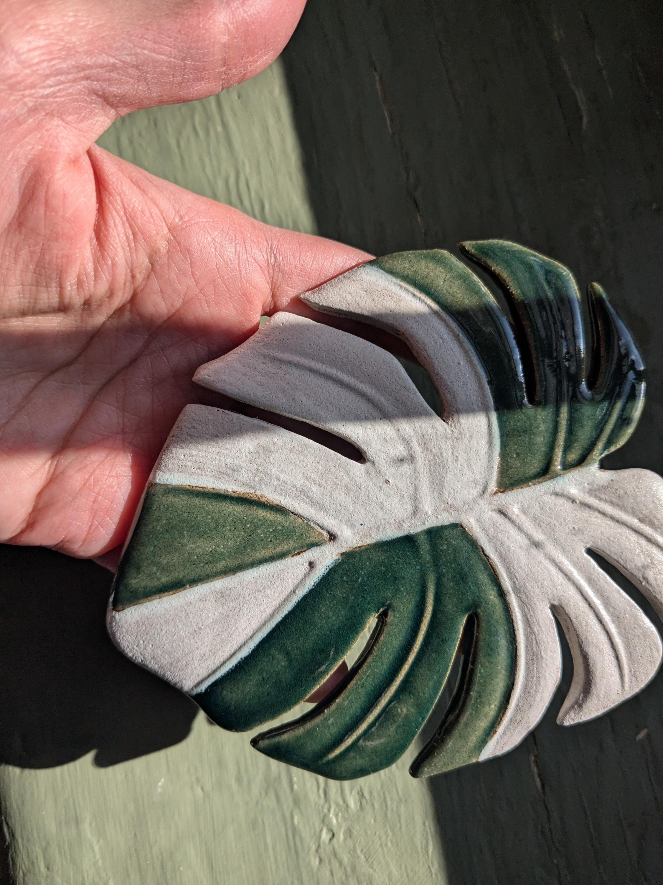 Stoneware Monstera Leaf - Green and White Variations - Etsy