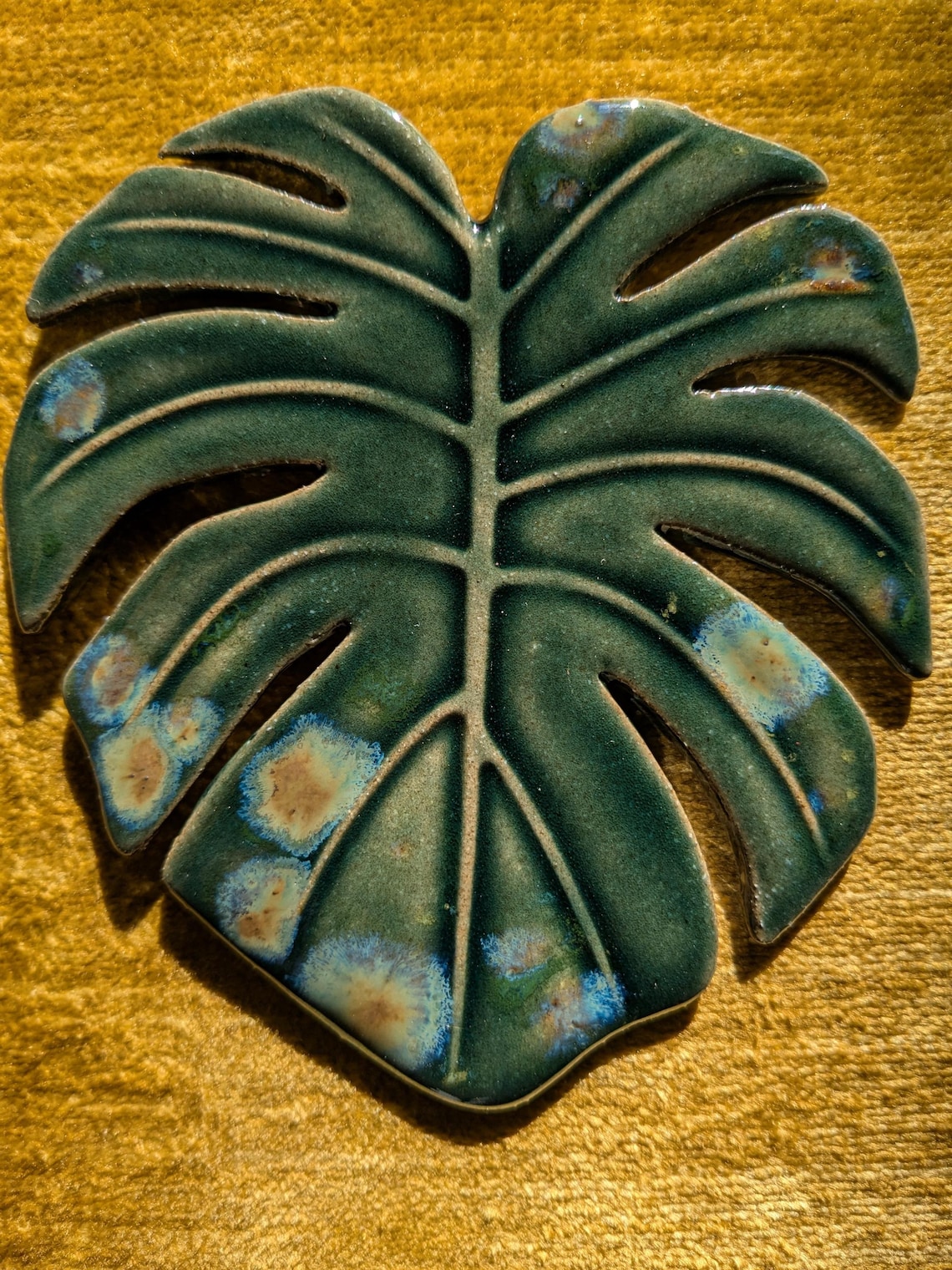 Stoneware Monstera Leaf With Crystalline Glaze Accents - Wall Decor - Etsy