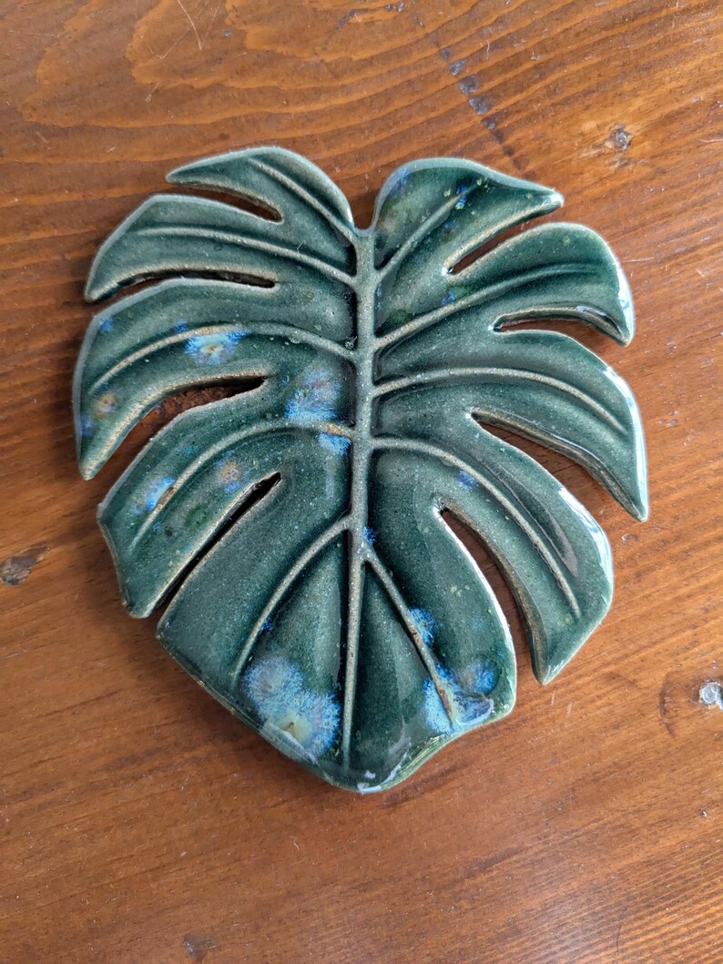 Stoneware Monstera Leaf With Crystalline Glaze Accents - Wall Decor - Etsy