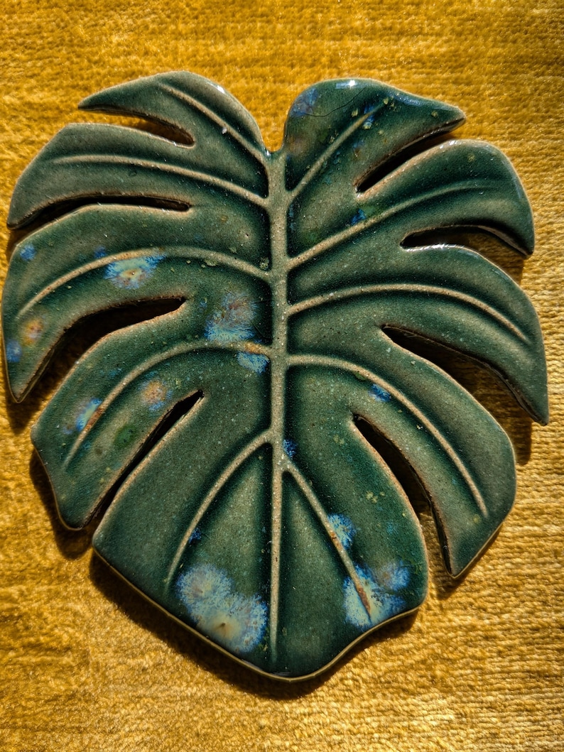 Stoneware Monstera Leaf With Crystalline Glaze Accents - Wall Decor - Etsy
