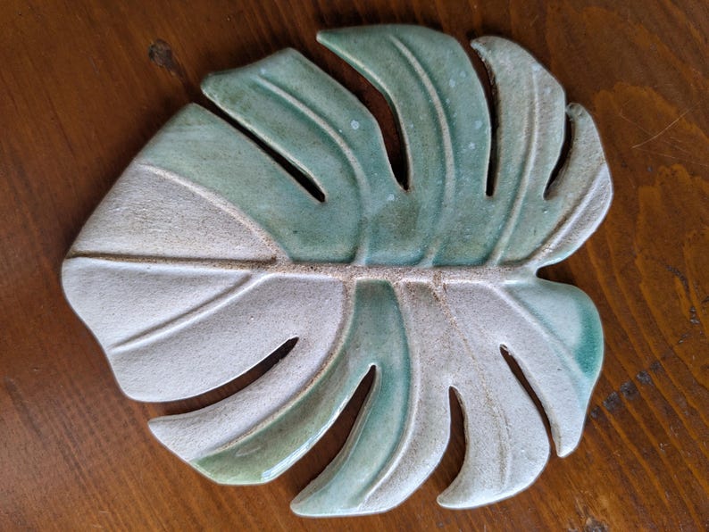 Monstera Stoneware Leaf - Light Green and White - Wall Decor - Etsy