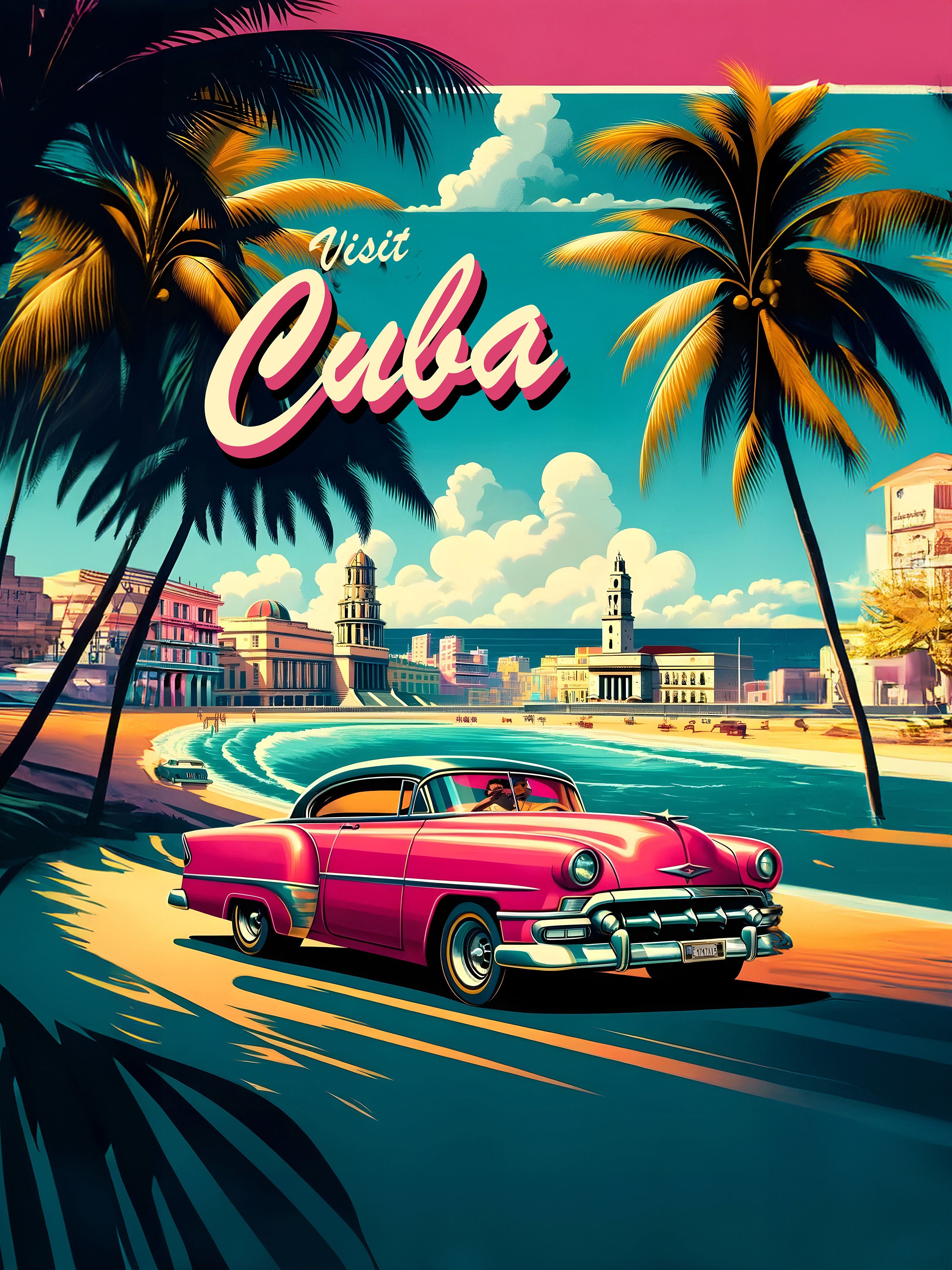 Travel Poster, Retro, Wall Decor, Vintage Travel Print, Colorful, Large ...