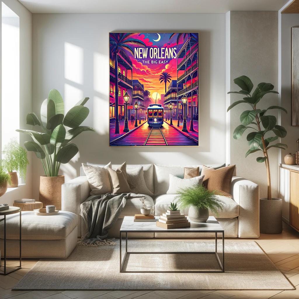 New Orleans Travel Poster, Retro, Wall Decor, Vintage Travel Print ...