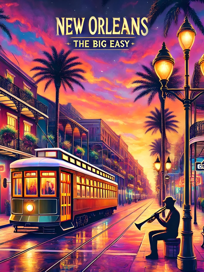 New Orleans Travel Poster, Retro, Wall Decor, Vintage Travel Print ...