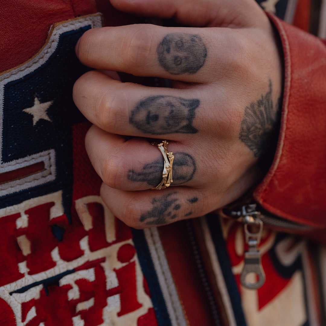 Gold Bone Ring 14k Skeleton Band Ring Solid Bone Wedding Band 14k Gold ...