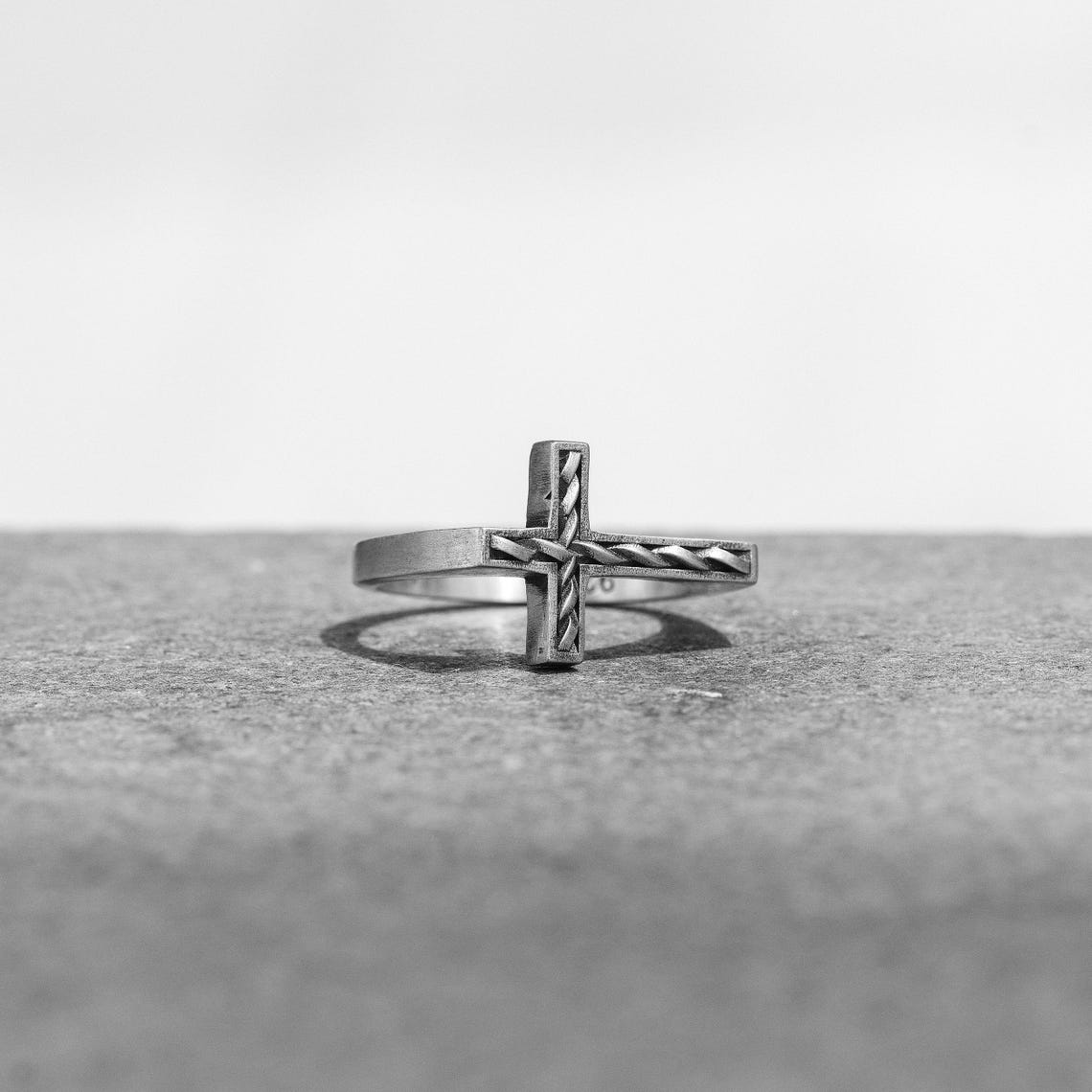 Sterling Silver Cross Ring, Christian Cross Band Ring for Men, Dainty ...