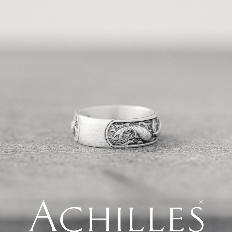 Anillo de plata de ley para hombre con diseño de pez koi, banda con ...