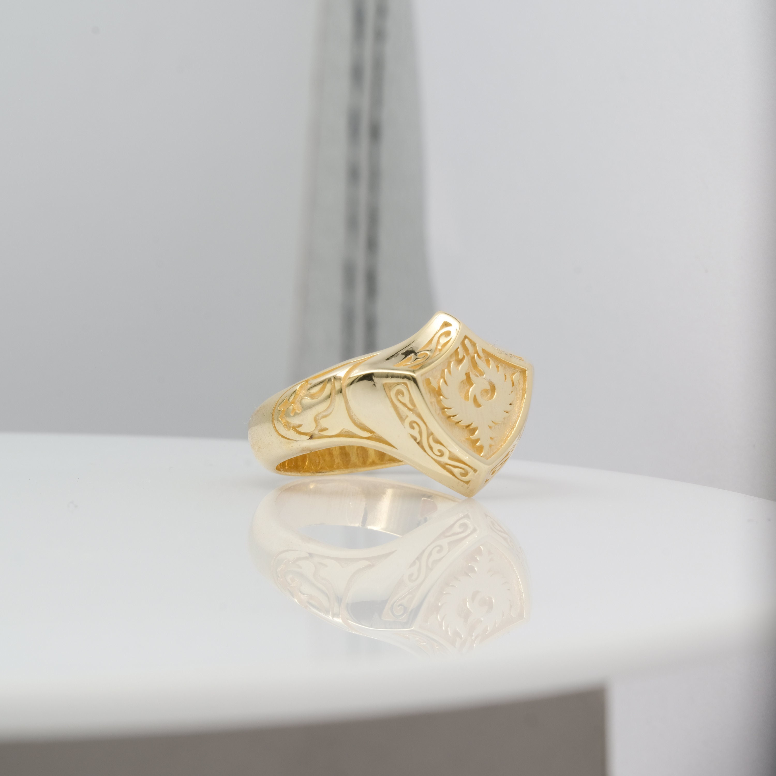 14k Gold Phoenix Ring 18k Shield Signet Ring Solid Phoenix Signet 14k ...