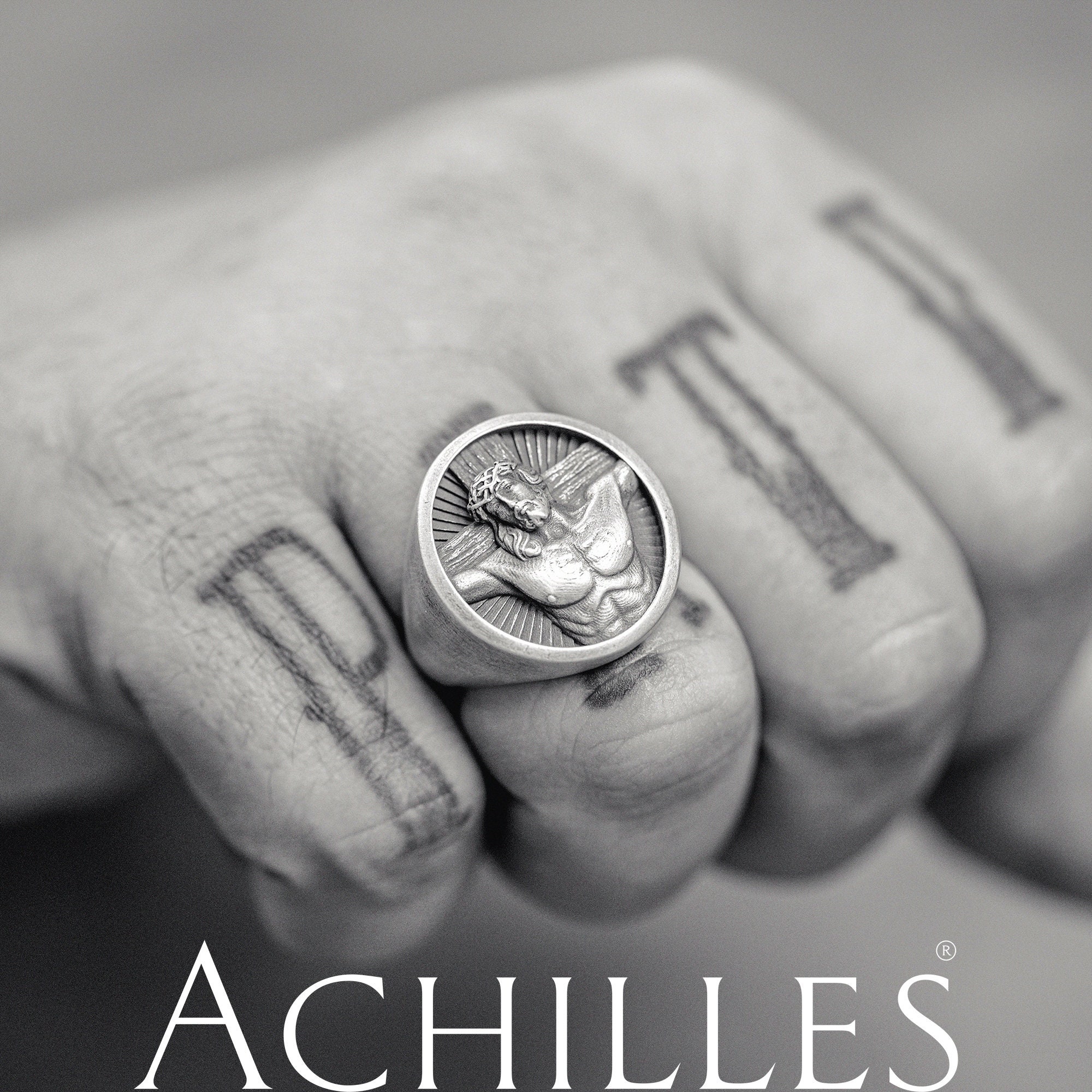 Engraved Crucifixion of Jesus Ring, Jesus Christ With Cross Oxidized ...