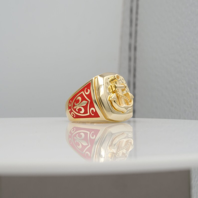 18k Gold Anchor Ring 14k Enamel Anchor Signet Ring Solid Anchor Signet ...