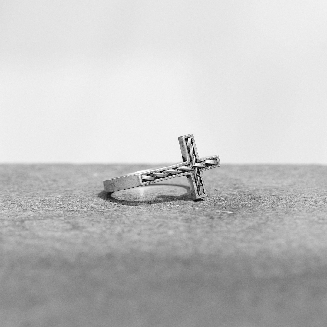 Sterling Silver Cross Ring, Christian Cross Band Ring for Men, Dainty ...