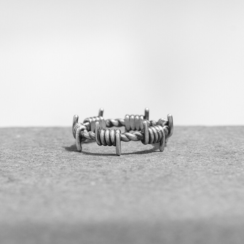 Barbed Wire Ring Sterling Silver Gothic Ring Punk Rocker Ring Cool Male Pinky Ring Gift for ...