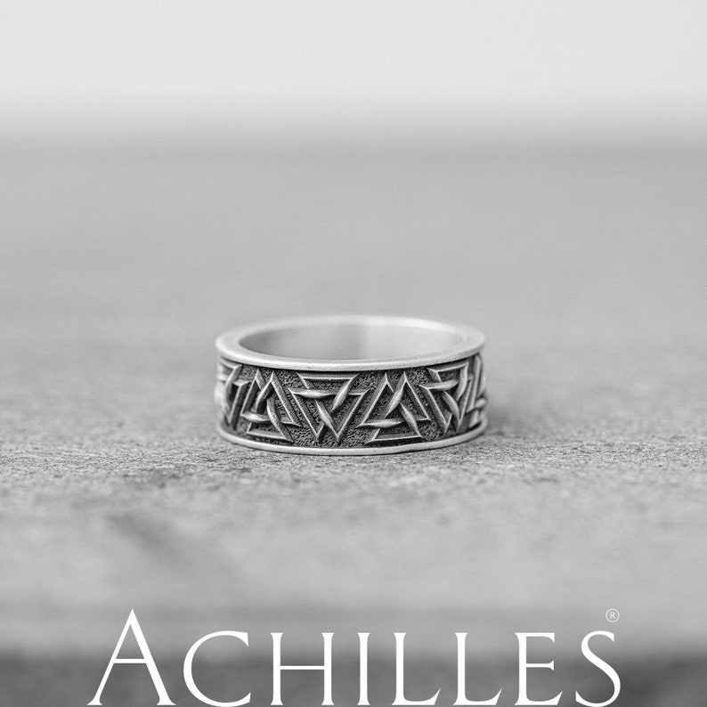 Valknut Knot Sterling Silver Men Band Ring, Viking Knot Wedding Ring ...