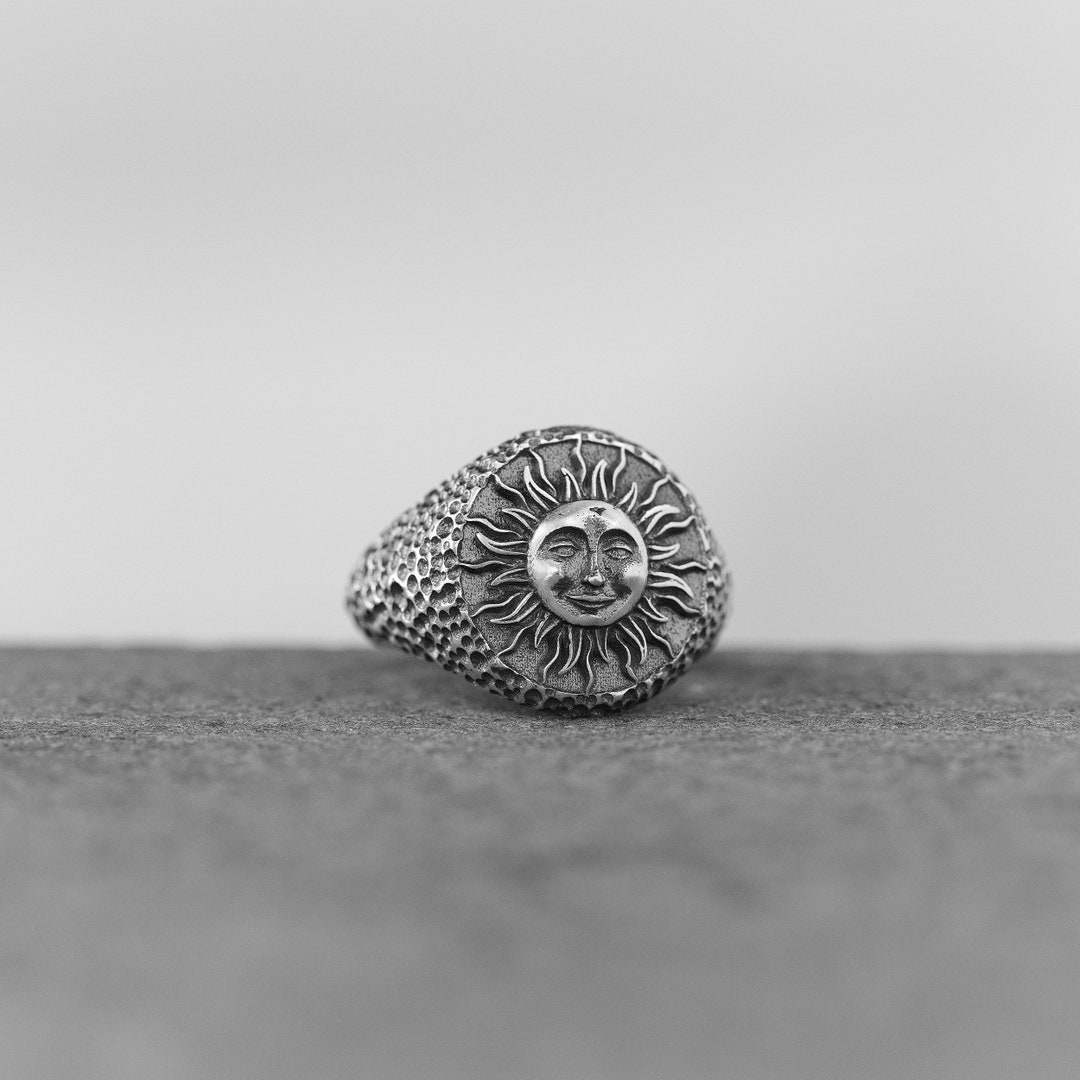Sun Signet Rings for Mens Pinky Cool Ring Sterling Celestial Ring ...